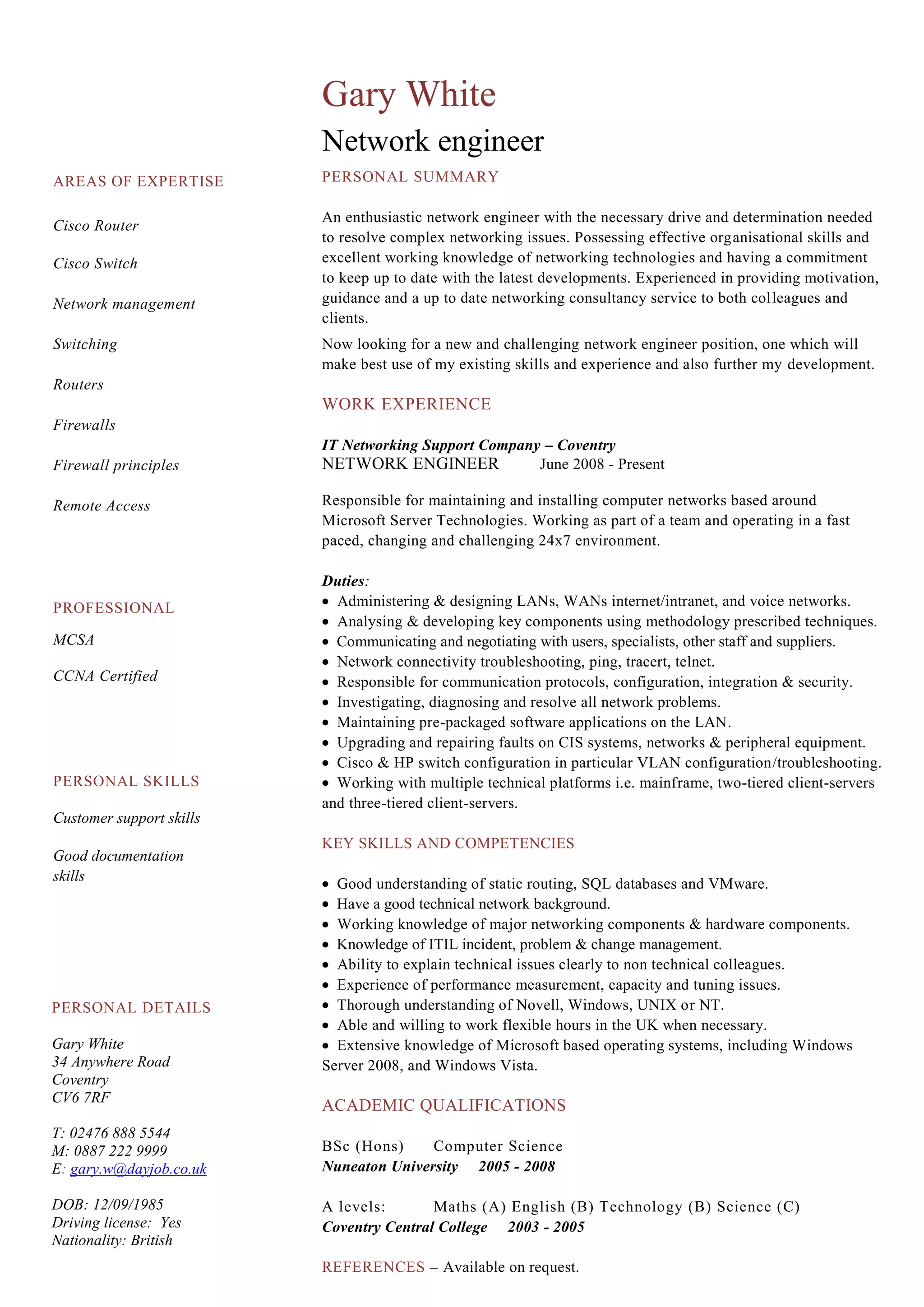 Network engineer cv_template | PDF