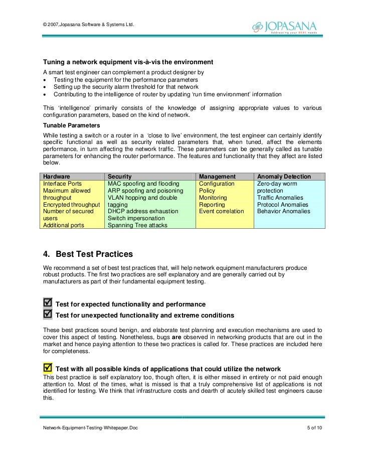 Network Equipment Testing White Paper