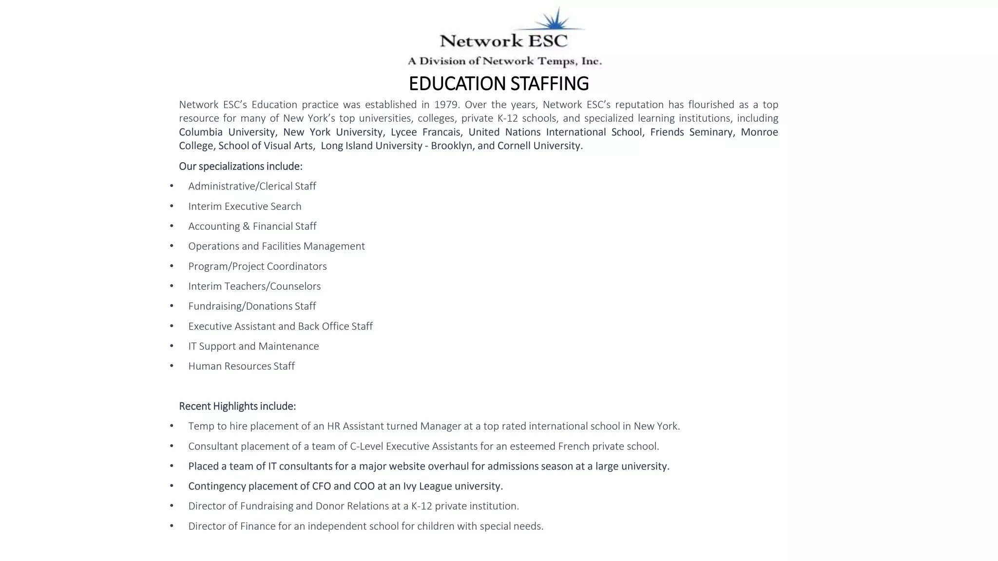 Network ESC - Education Staffing | PPT