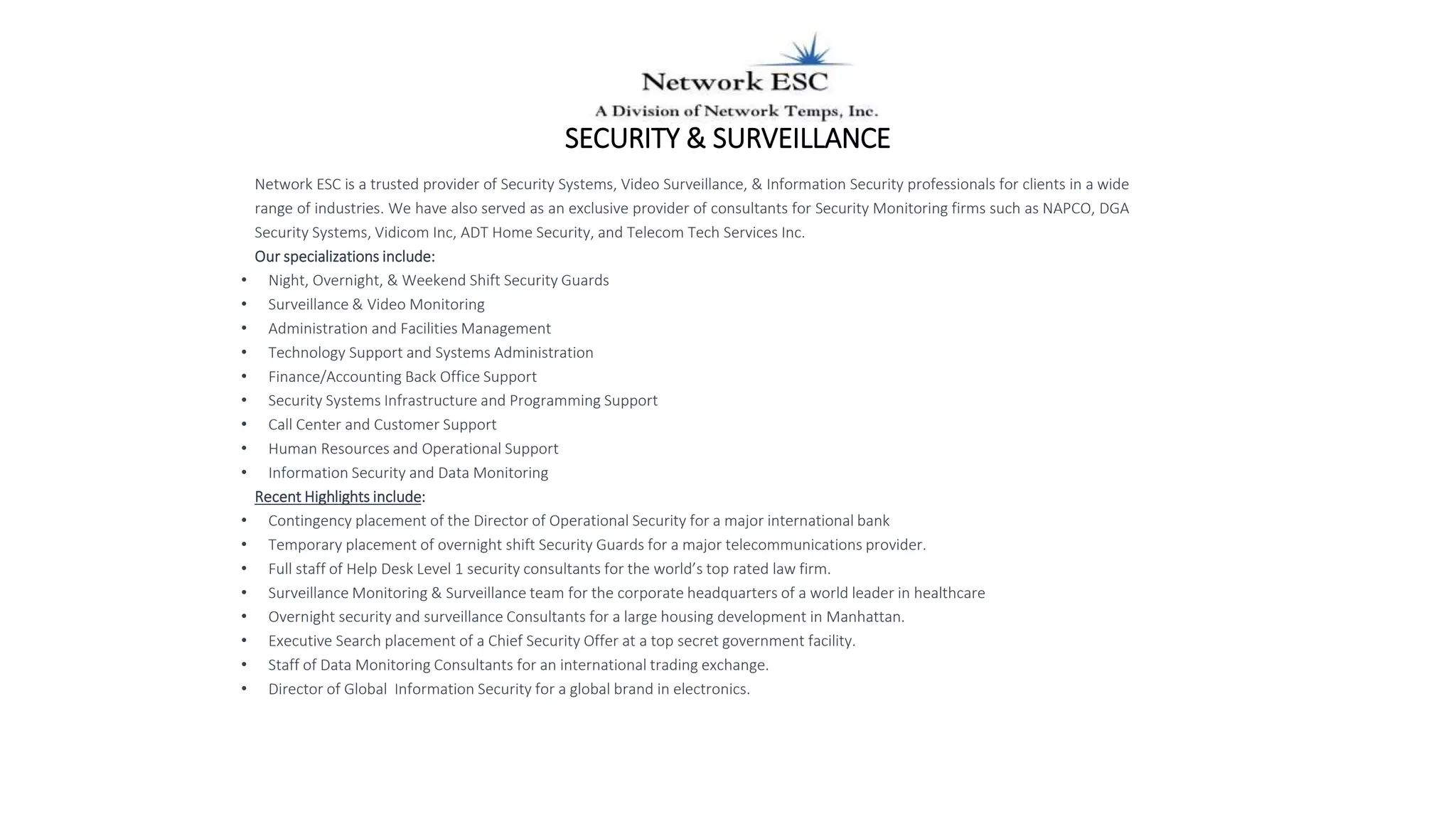 Network ESC - Security & Call Center Staffing | PPTX