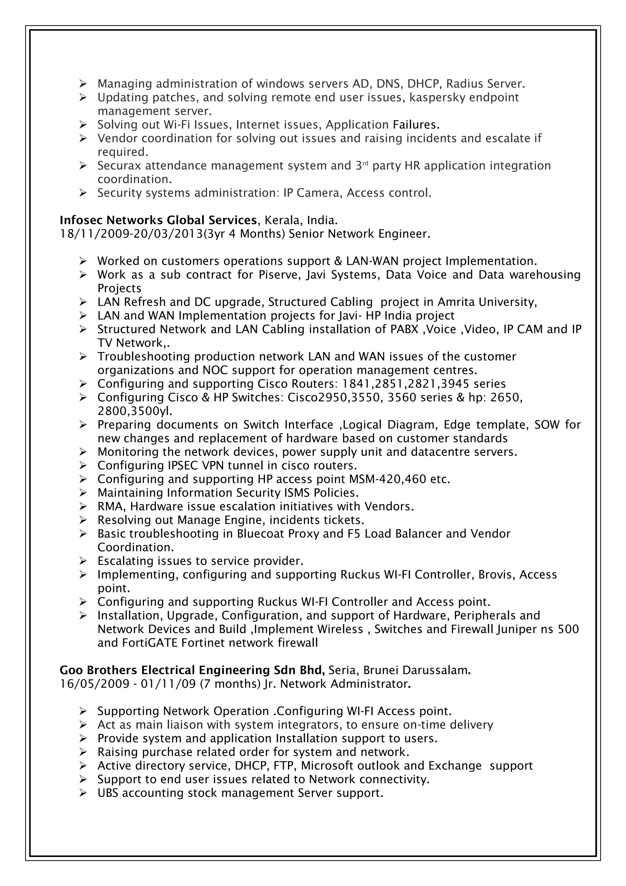 Network implementation engineer vishnu klm | PDF