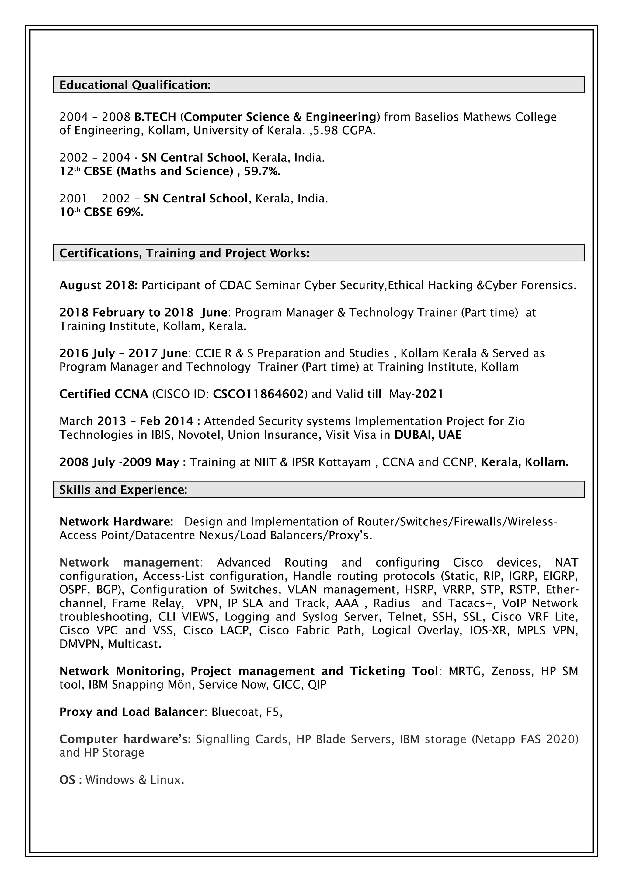 Network implementation engineer vishnu klm | PDF