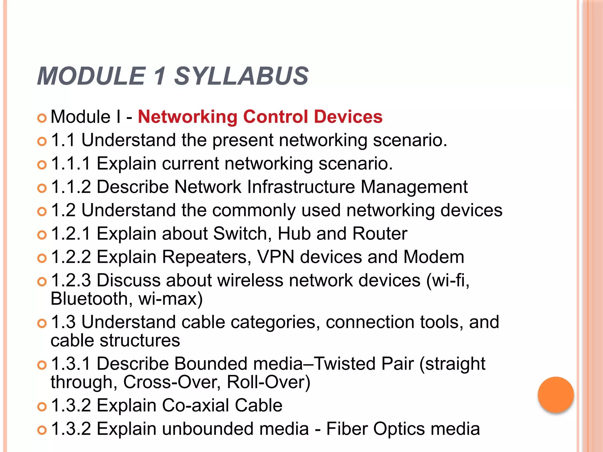NETWORK INFRASTRUCTURE MANAGEMENT-mod1_1.pptx | Computer Networking | Computing