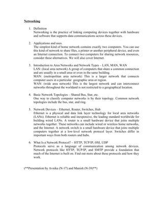 Networking | DOC | Computer Networking | Computing