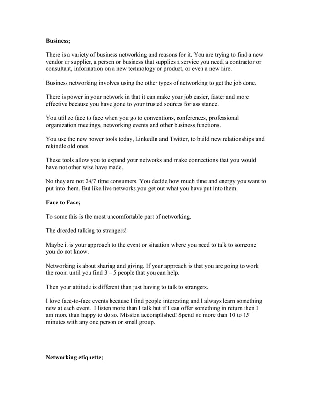 Networking And Network Etiquette | DOC