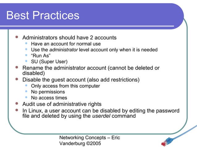 Networking Concepts Lesson 10 part 1 - Network Admin & Support - Eric Vanderburg | PPT