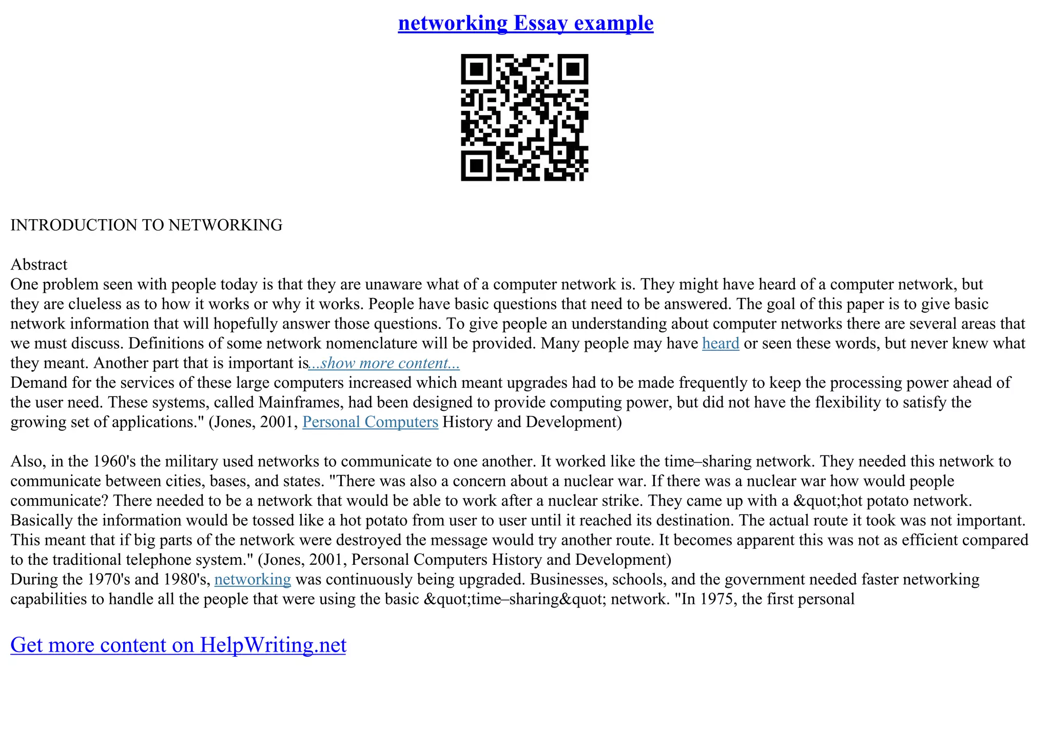 Networking Essay Example | PDF