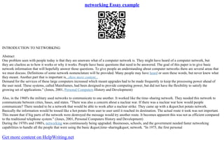 Networking Essay Example | PDF