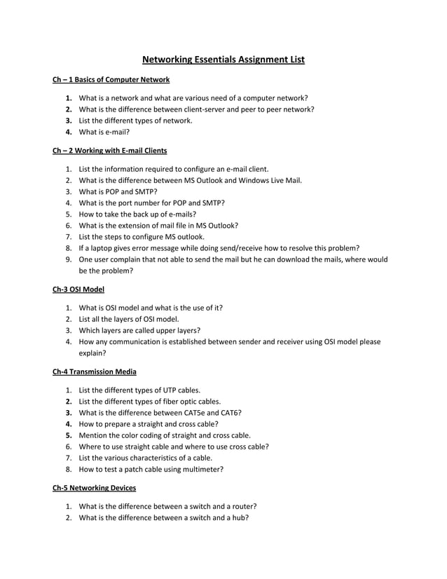 Networking essentials assignment list | DOCX