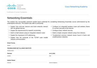 Networking essentials certificate | PDF