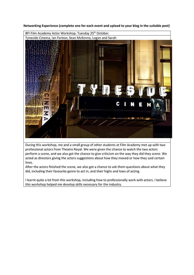 BFI Actor Workshop | DOCX