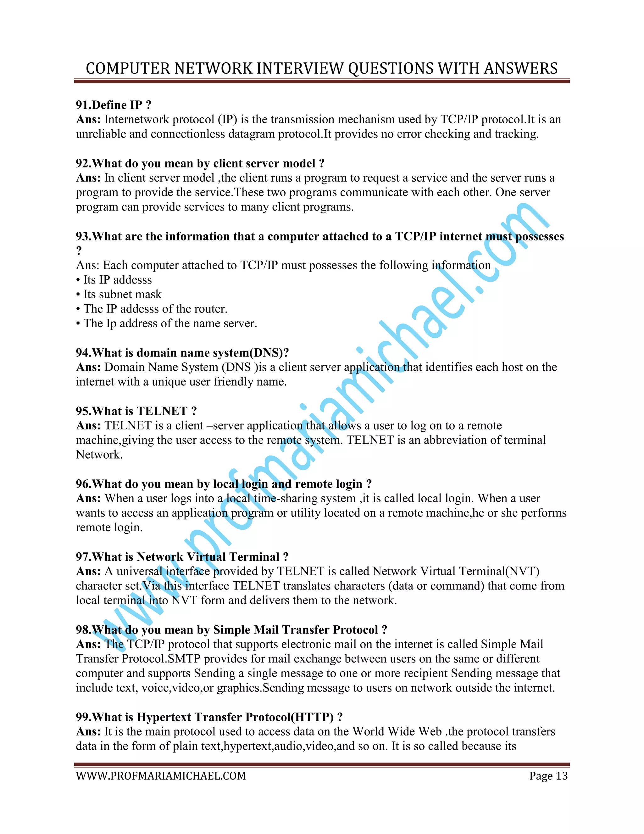 Networking interview questions | PDF