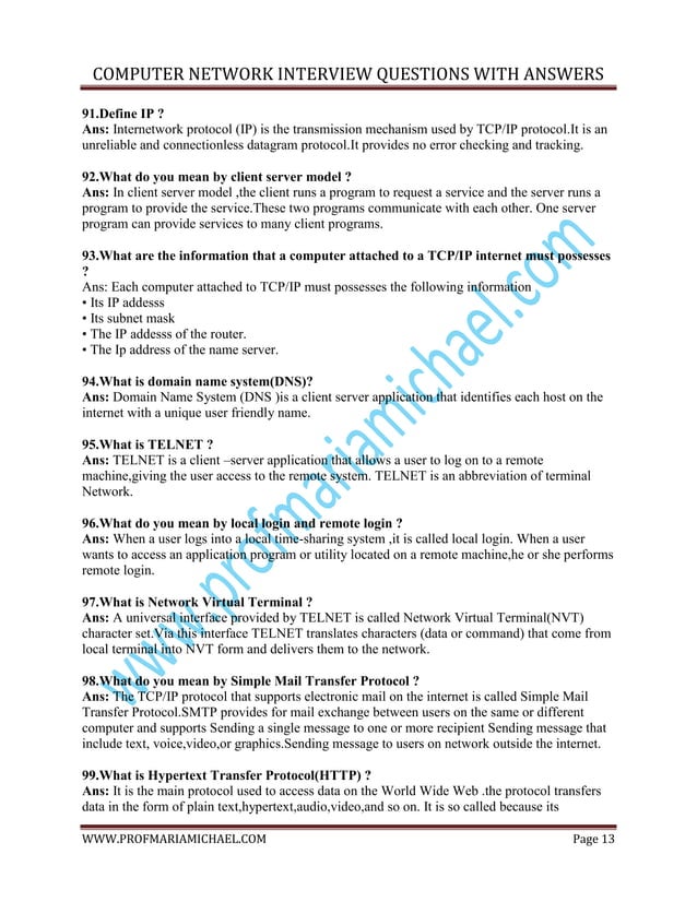 Networking interview questions | PDF