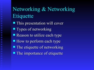 Networking & Networking Etiquette | PPS