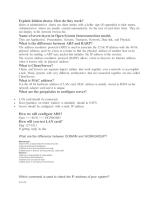 Networking question | DOCX | Computer Networking | Computing