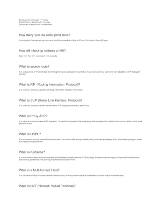 Networking question | DOCX | Computer Networking | Computing