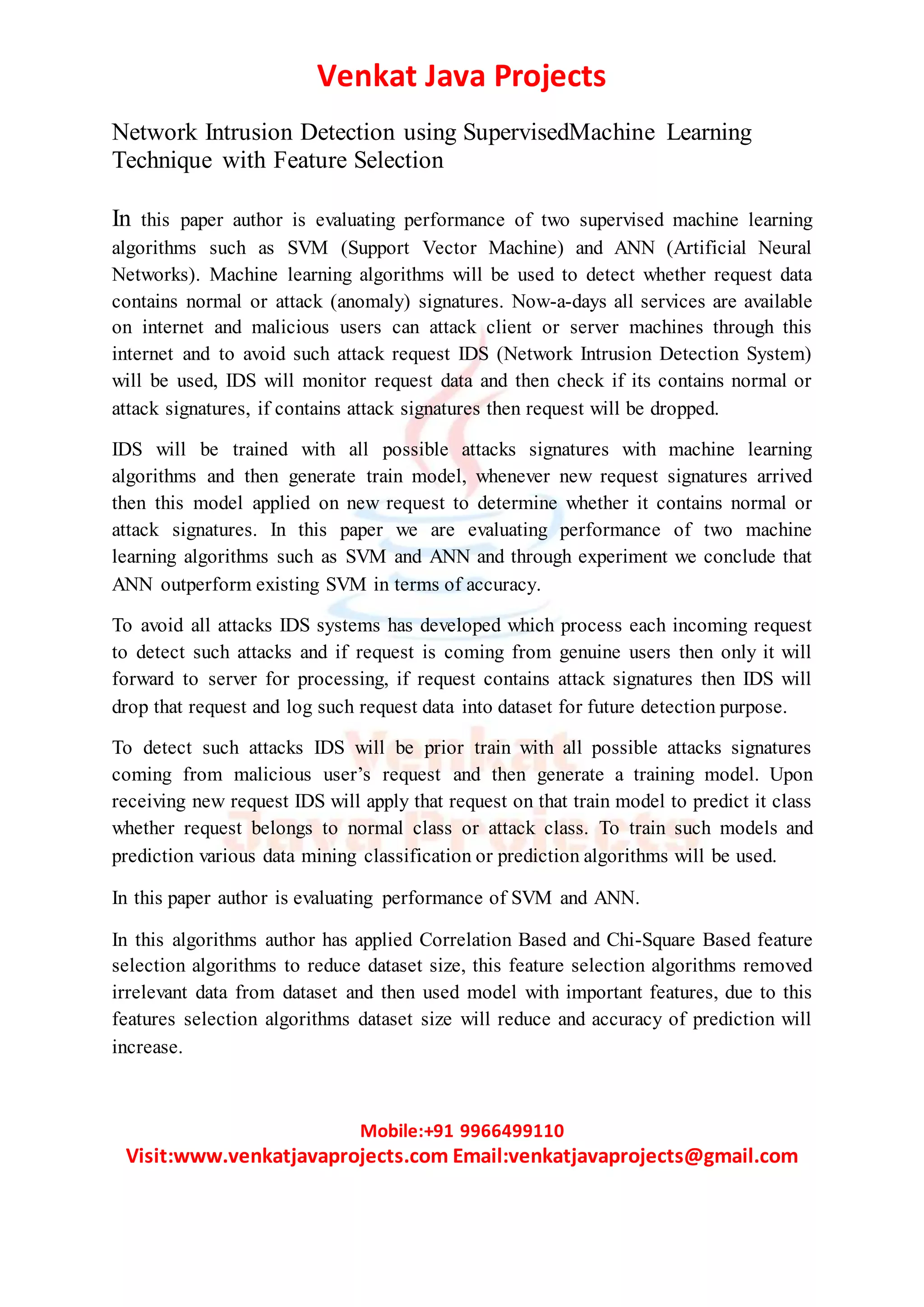 Network Intrusion Detection Using Supervised Machine Learning Technique With Feature Selection Pdf
