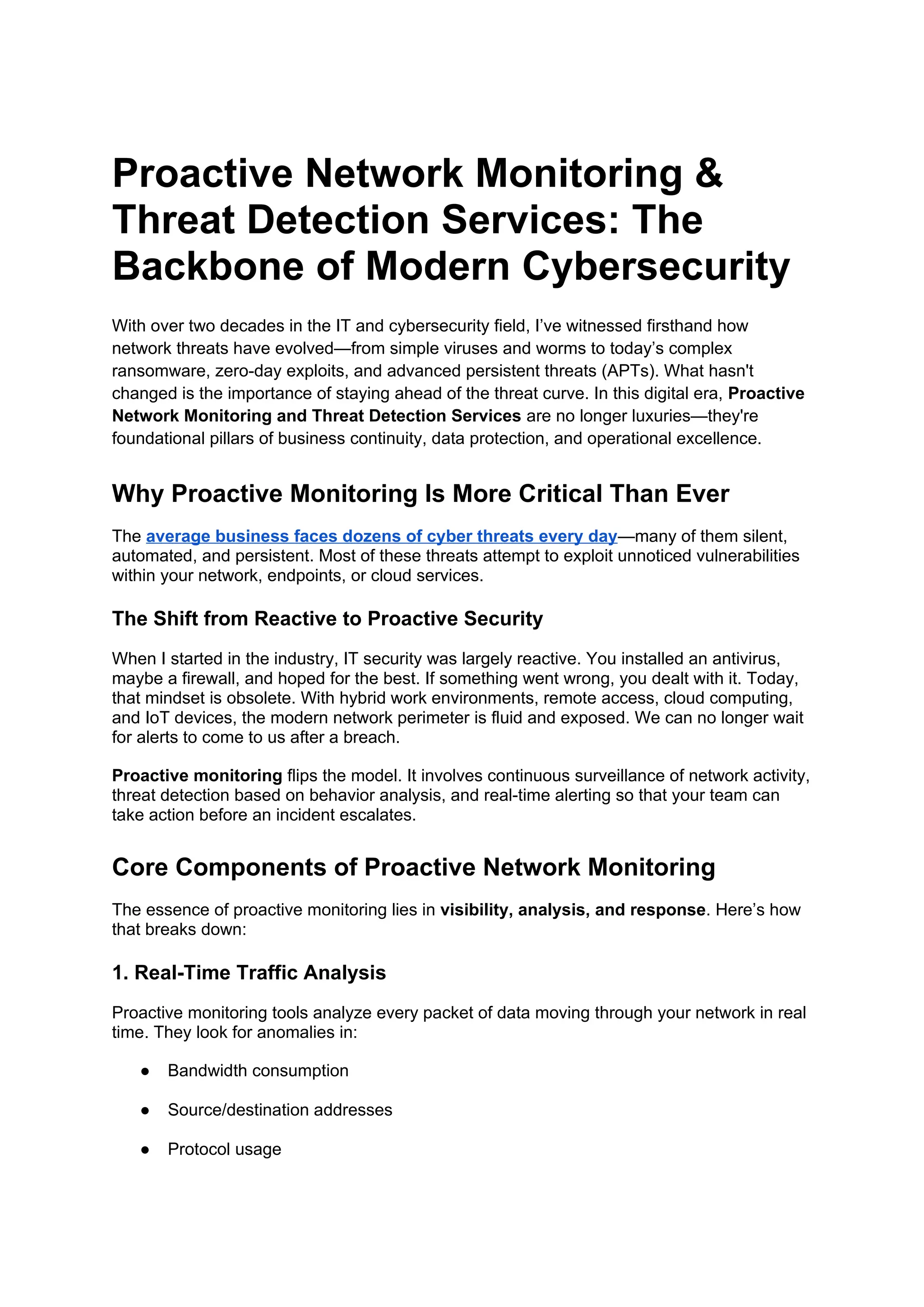 Proactive Network Monitoring & Cybersecurity Solutions | DOCX