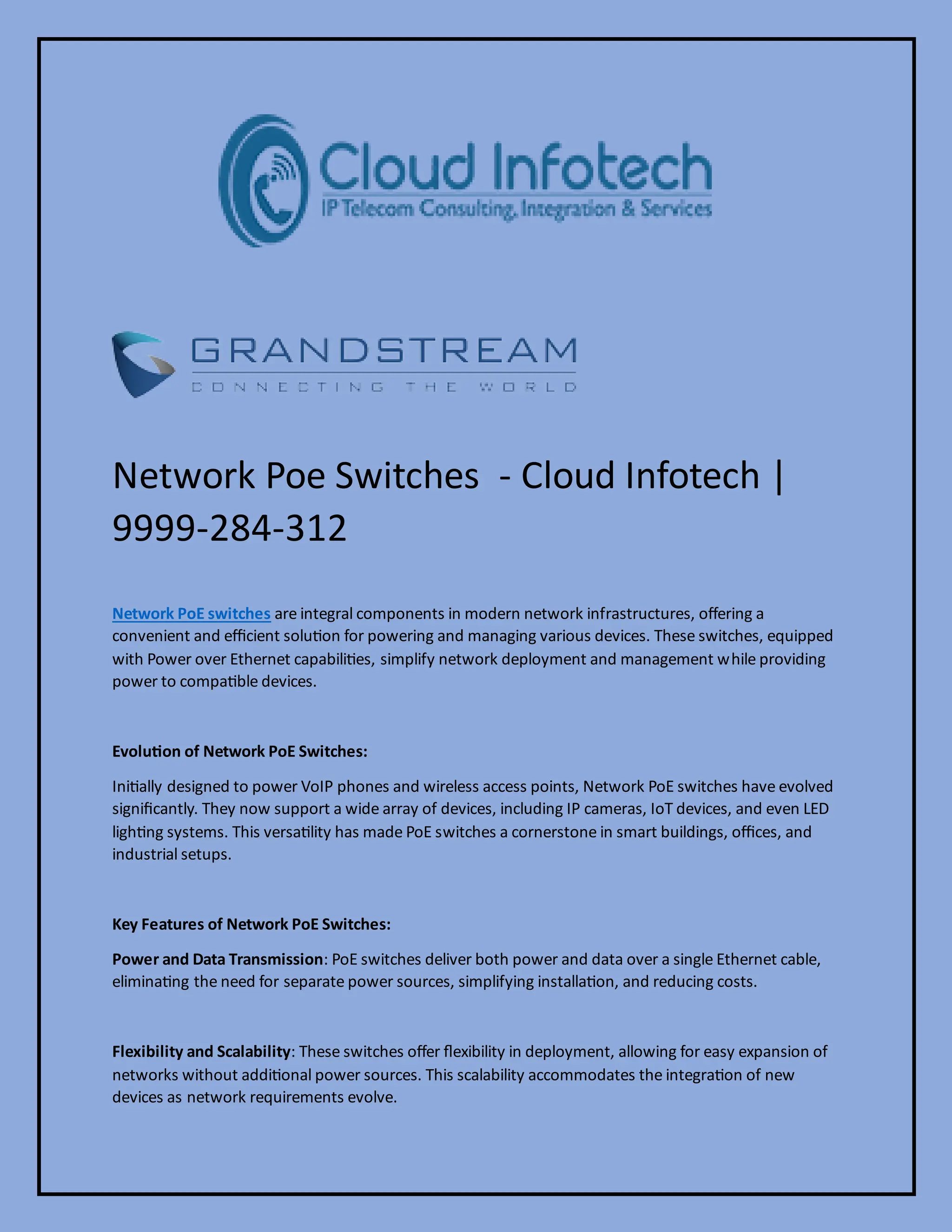 Network Poe Switches - Cloud Infotech | PDF