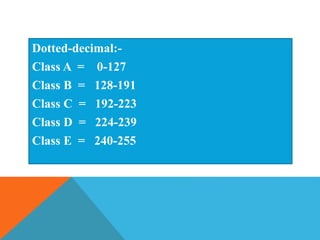 Network layer,ipv4, Classful Addressing,notations, Classless addressing ...