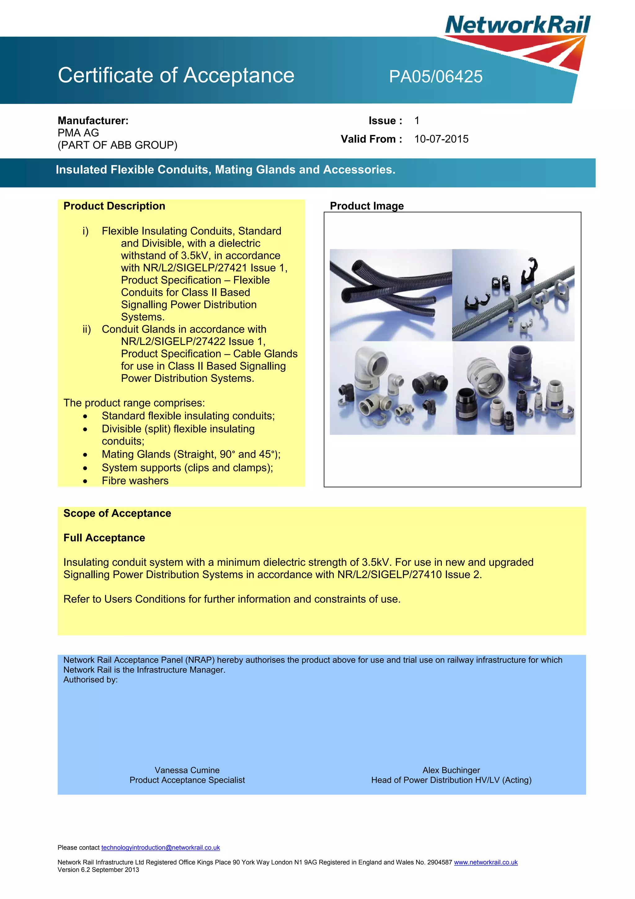 Network Rail Full Certificate - ABB Insulated Flexible Conduits Mating ...