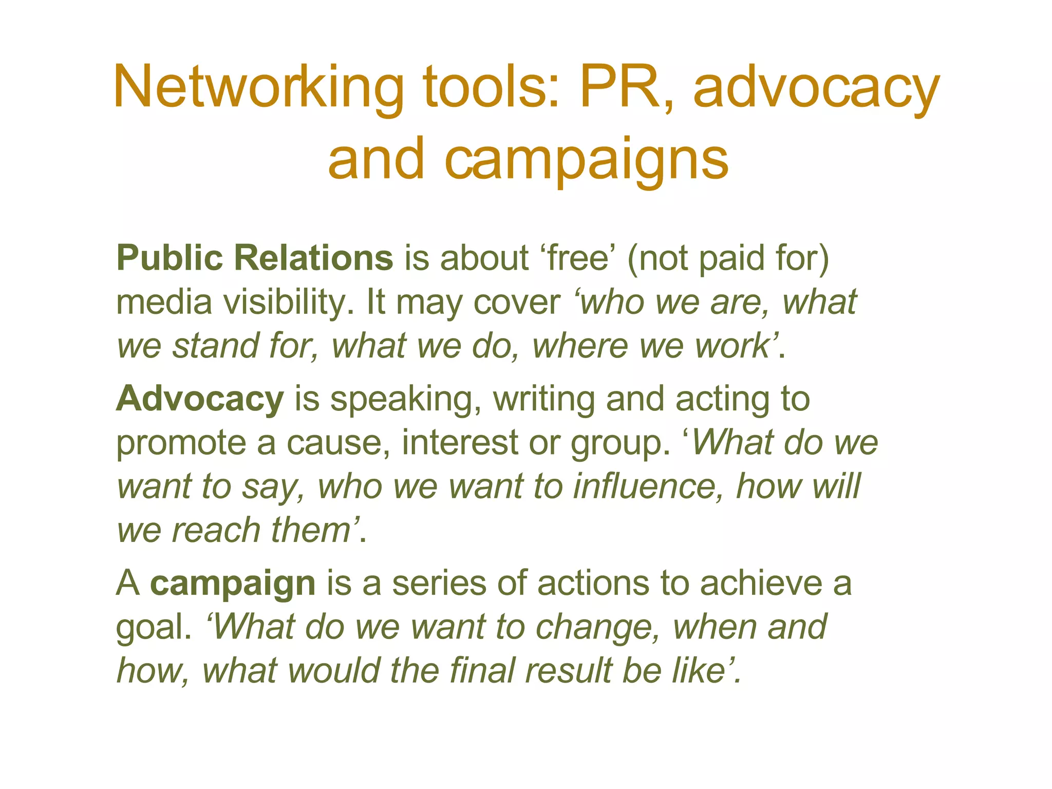 Networks and advocacy | PPT