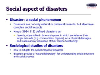 SOCIAL NETWORKS AND REDUCTION OF RISK IN NATURAL DISASTER: AN EXAMPLE ...