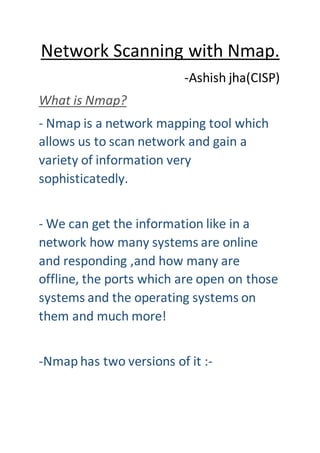 Network scanning with nmap | DOCX | Operating Systems | Computer Software and Applications