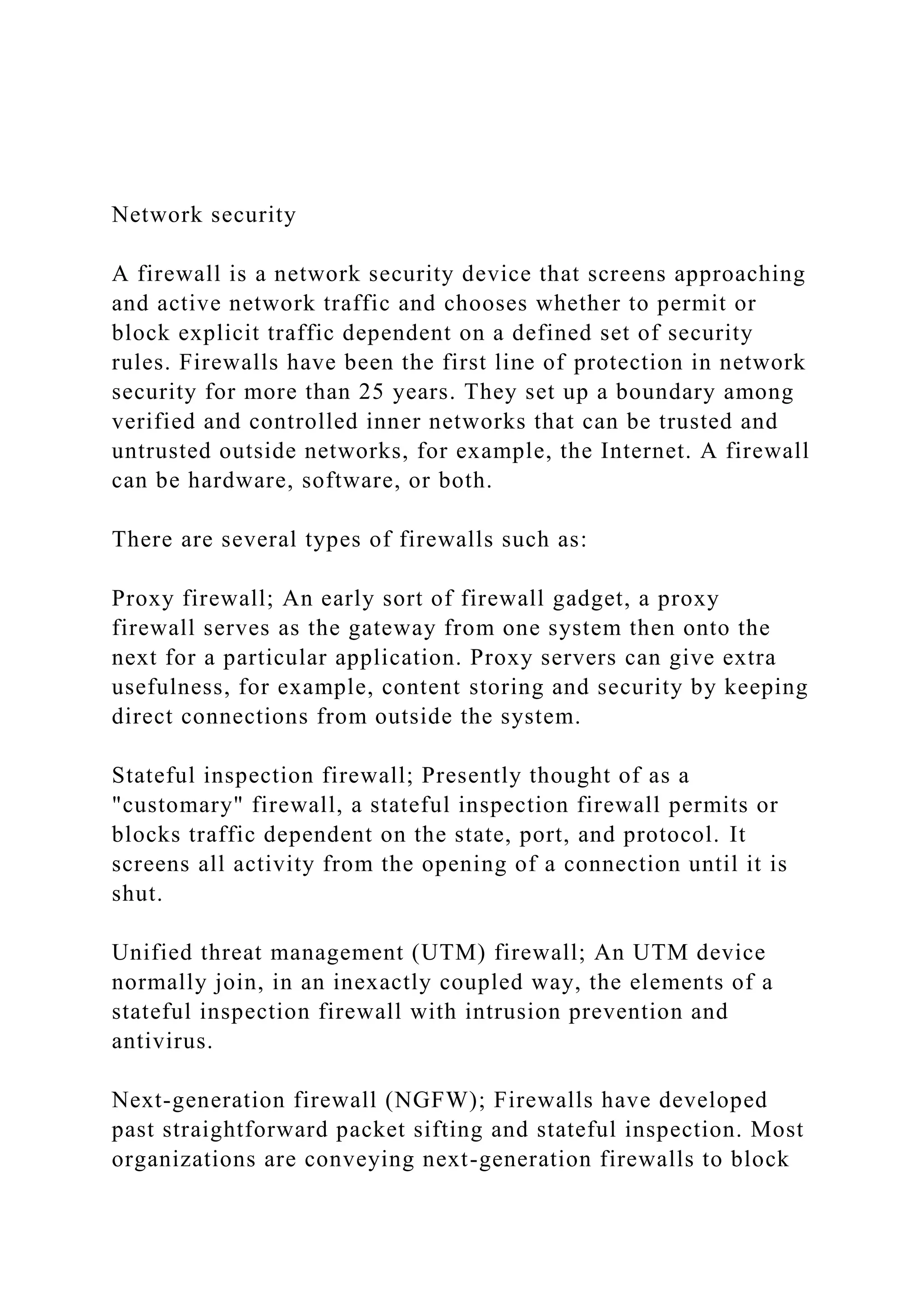 Network security A firewall is a network security device tha.docx