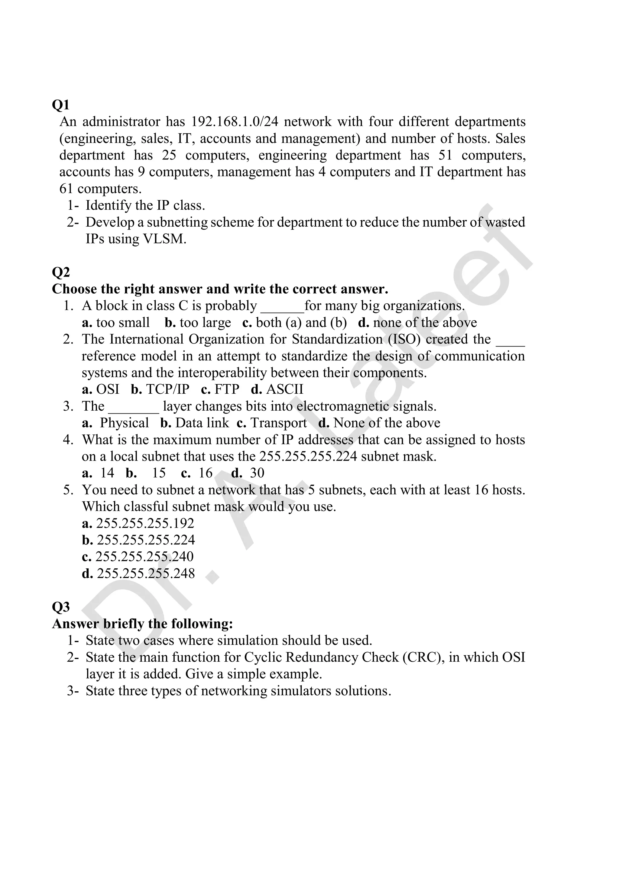 Network simulation questions | PDF