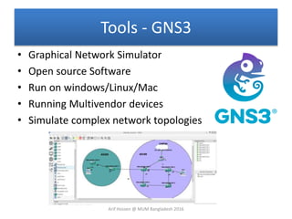 Network Simulation using Mikrotik Router OS CHR (MUM Presentation) | PPTX