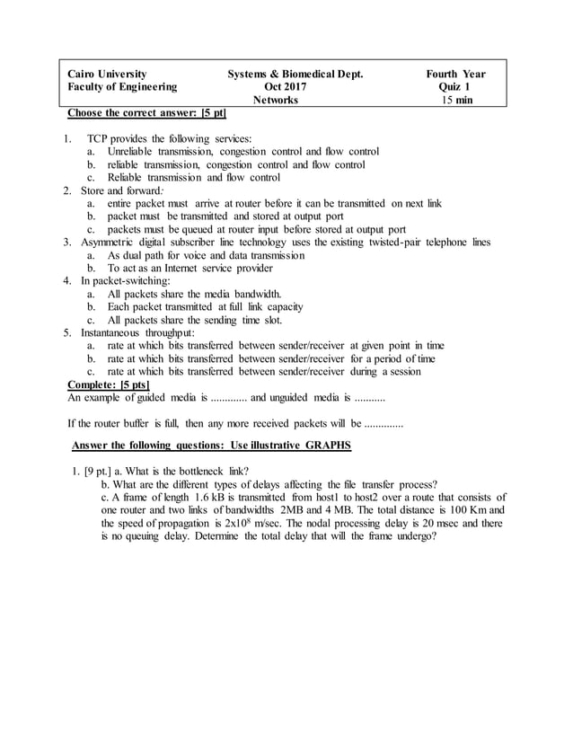 Networks quiz #1 | DOCX | Computer Networking | Computing