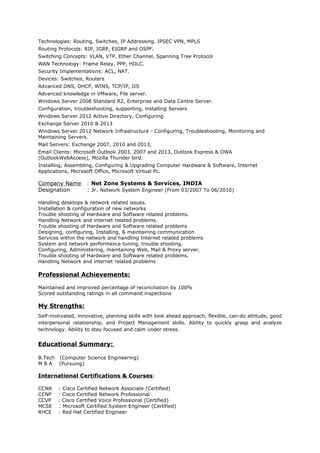 Network System Engineer, Resume | DOC | Operating Systems | Computer Software and Applications