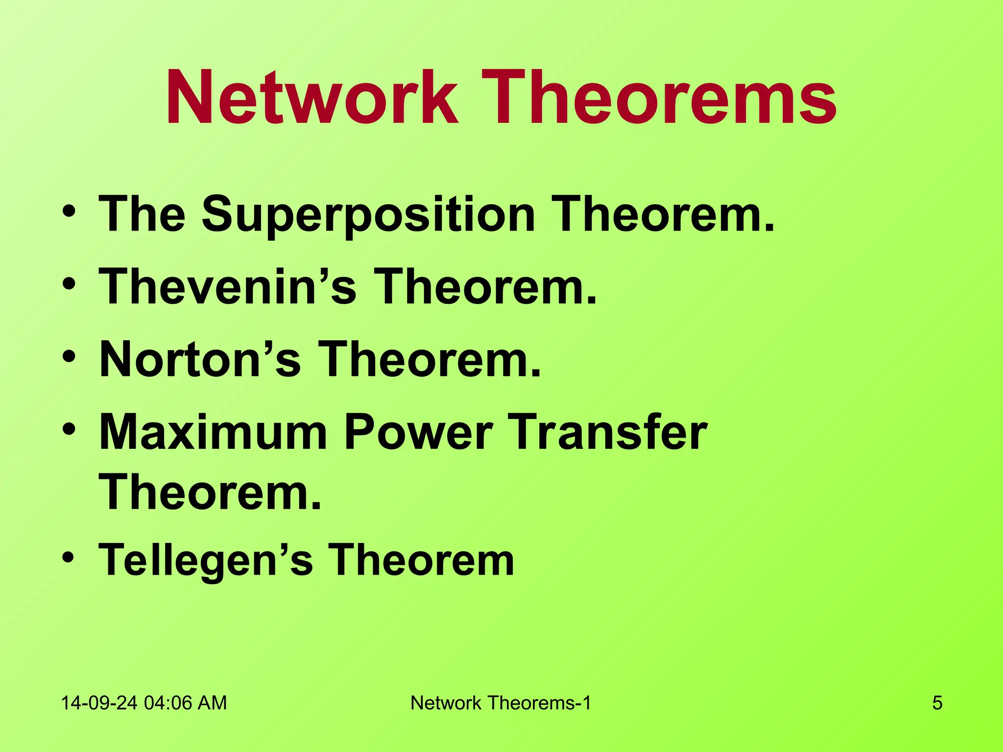 Network Theorems for network solving and design | PPT