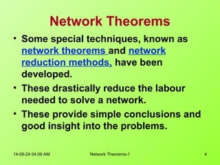 Network Theorems for network solving and design | PPT
