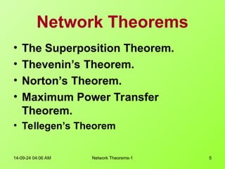 Network Theorems for network solving and design | PPT