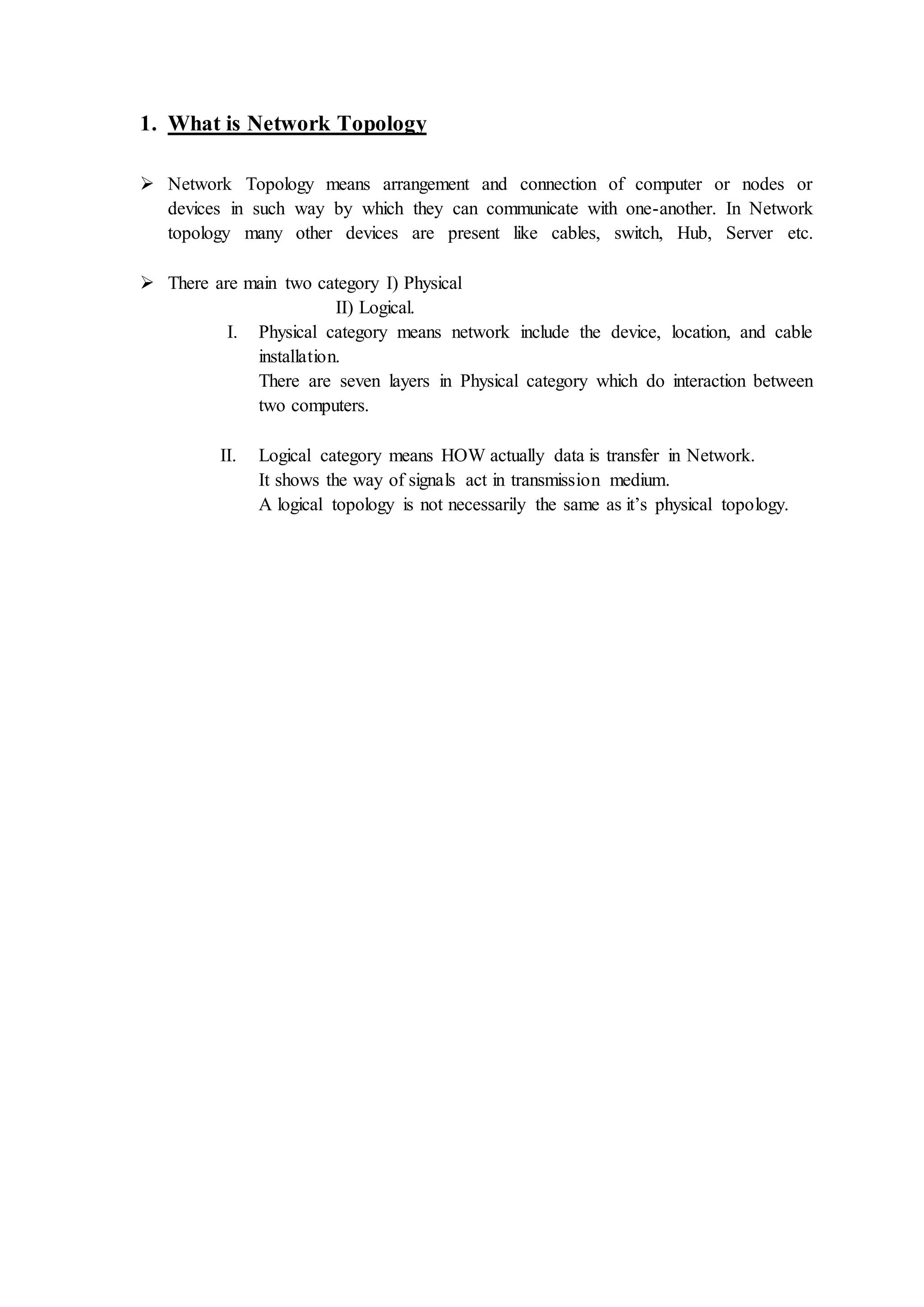 Network using topologies | DOCX | Computer Networking | Computing