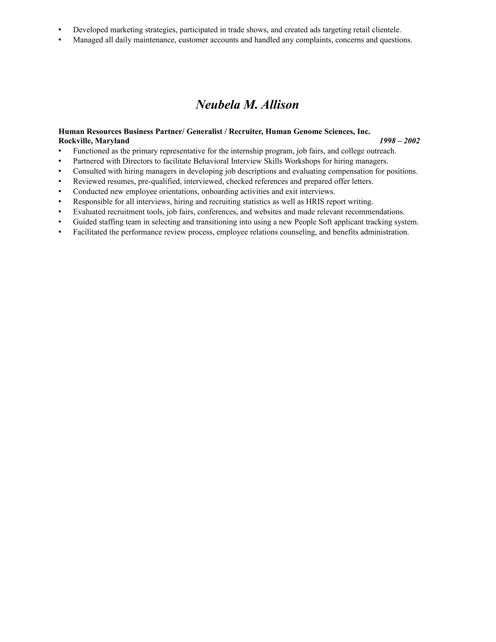 Neubela Allison Resume | DOC