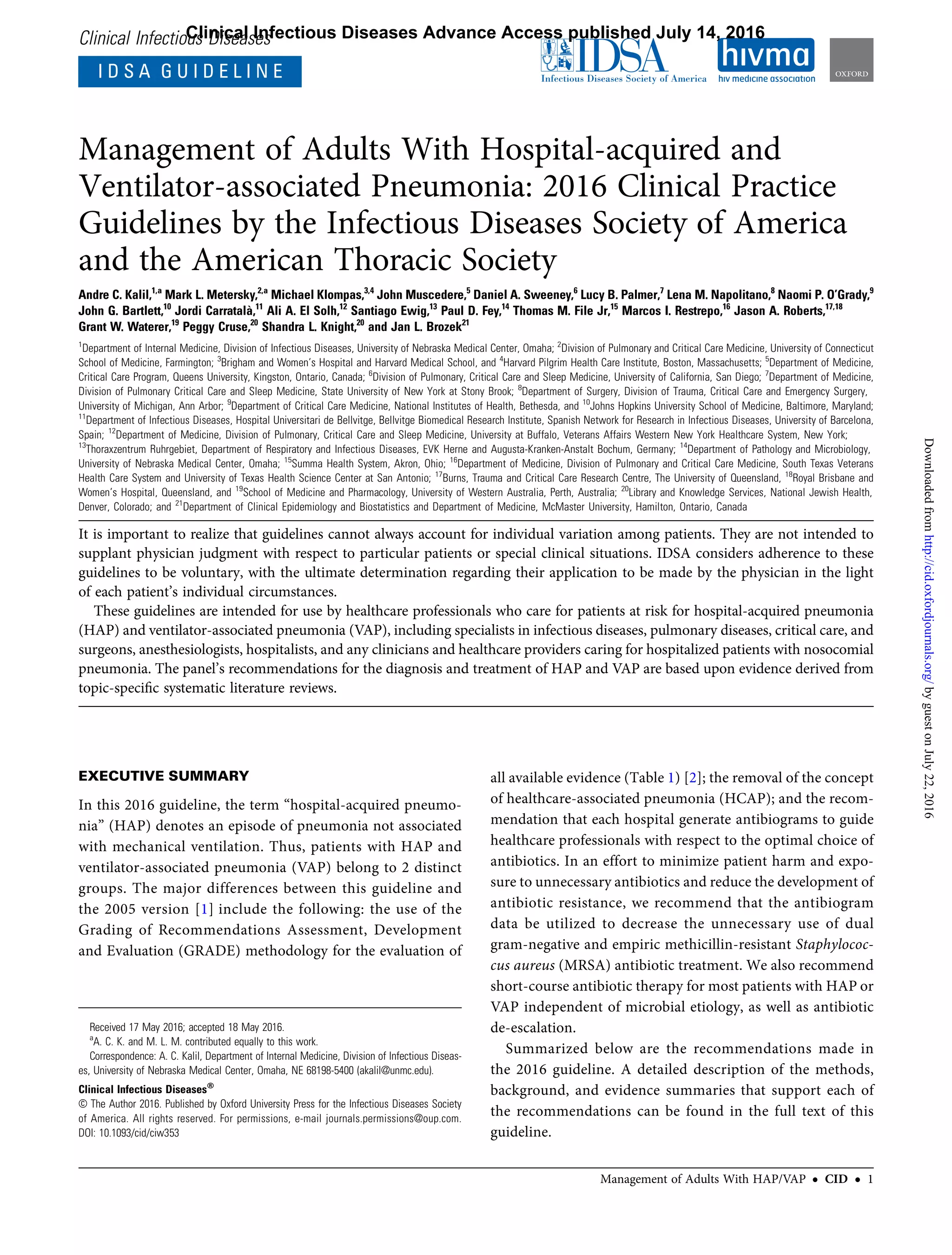 Neumonia asociada al ventilador y nosocomial guias idsa 2016 | PDF