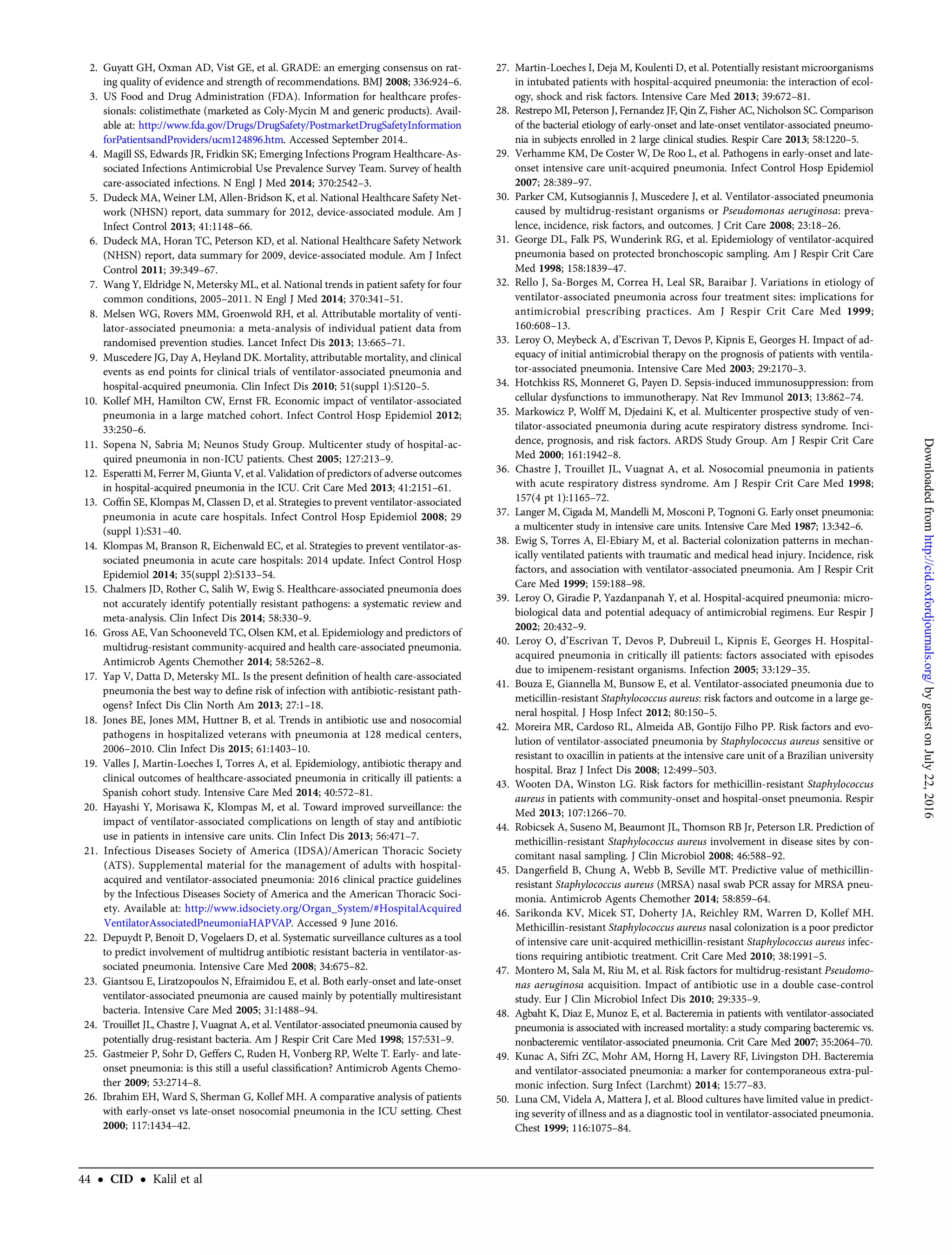 Neumonia asociada al ventilador y nosocomial guias idsa 2016 | PDF