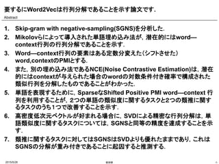 Neural word embedding as implicit matrix factorization の論文紹介 | PPT