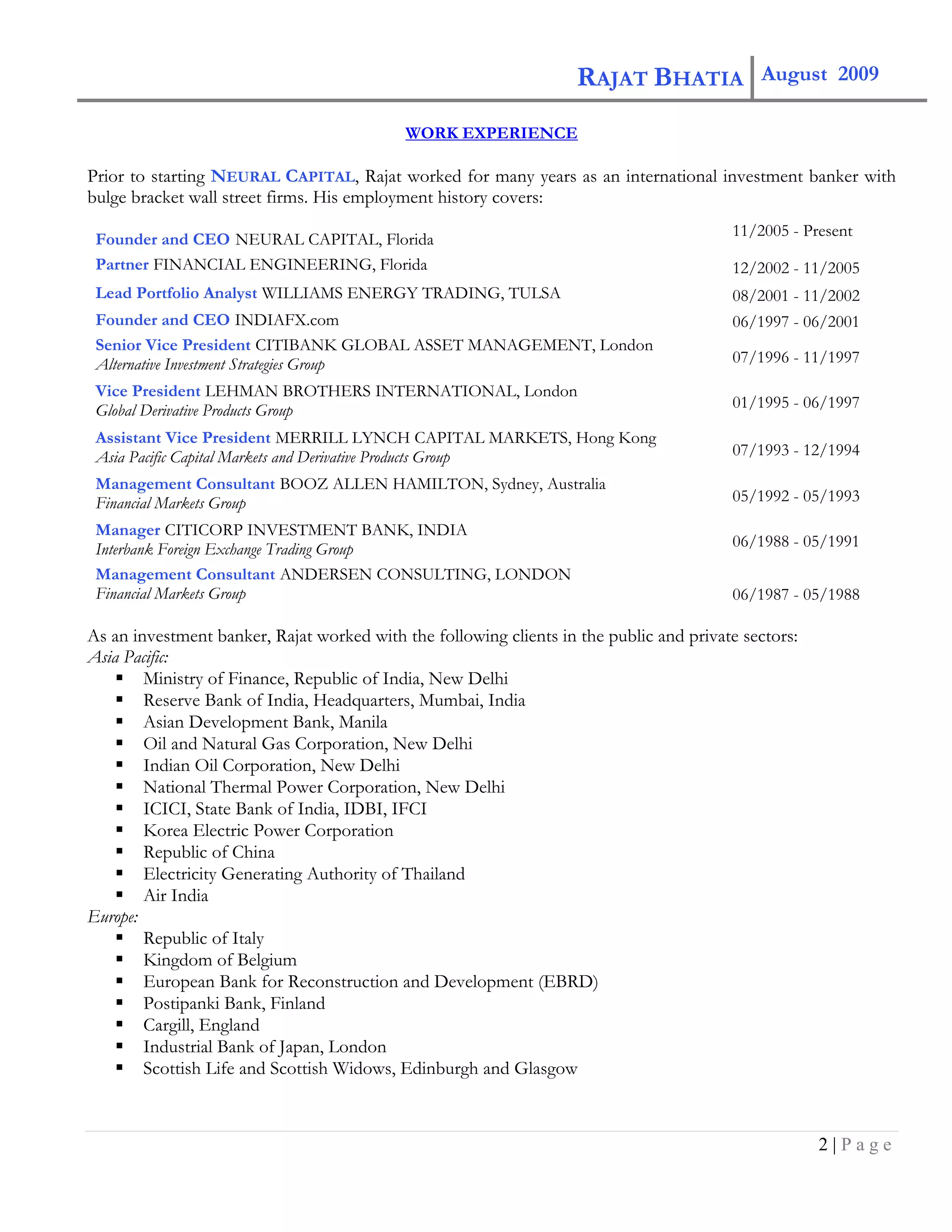 Neural Capital Information Package April2009 | PDF