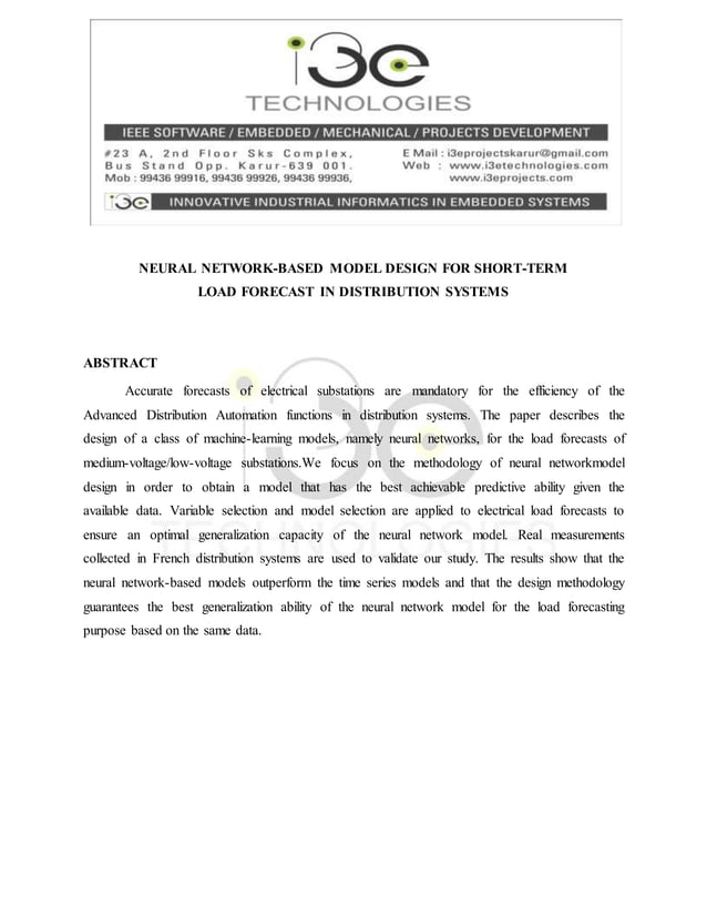 NEURAL NETWORK-BASED MODEL DESIGN FOR SHORT-TERM LOAD FORECAST IN DISTRIBUTION SYSTEMS | DOCX
