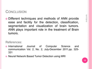 Neural Network Based Brain Tumor Detection using MR Images | PPTX