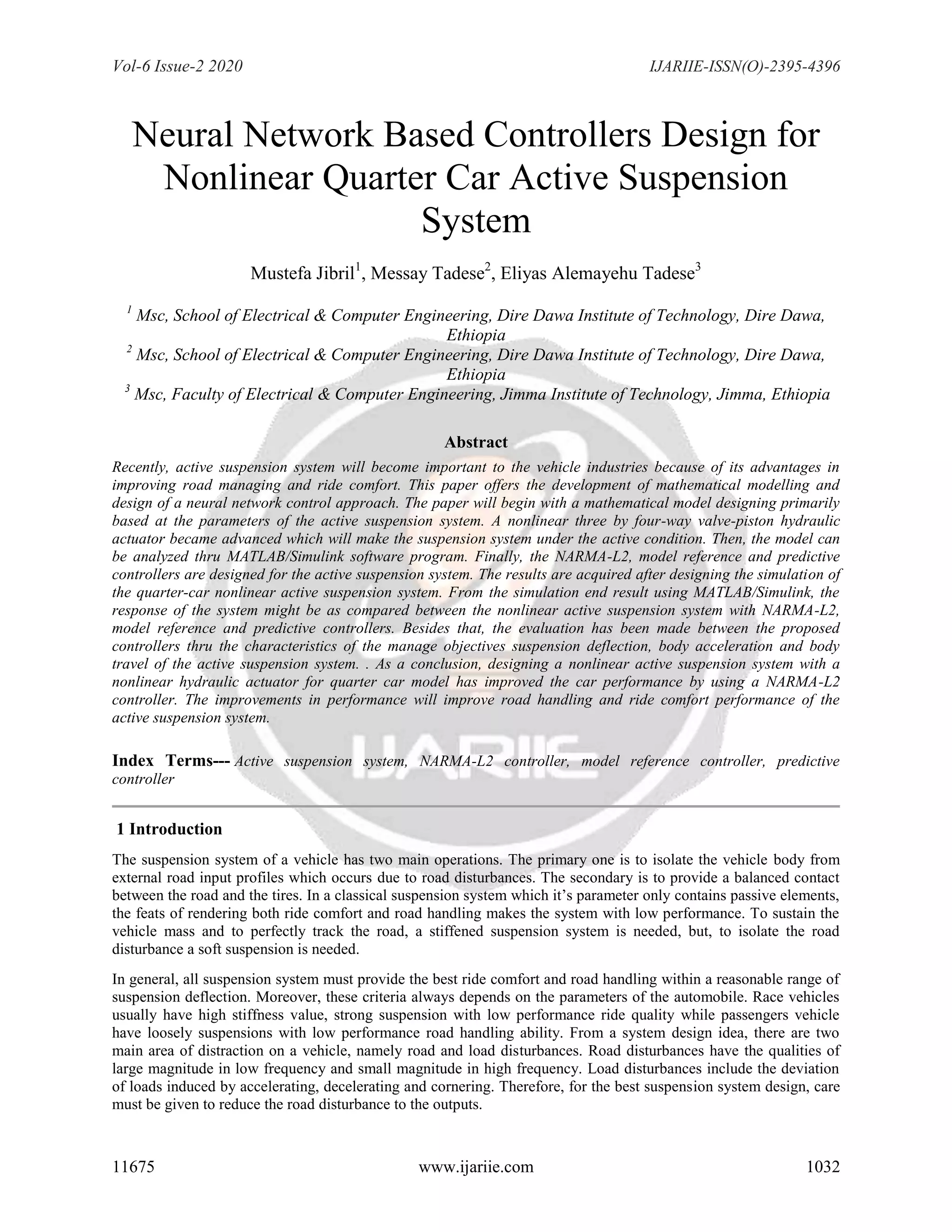 Neural network based controllers design for nonlinear quarter car active suspension system | PDF ...