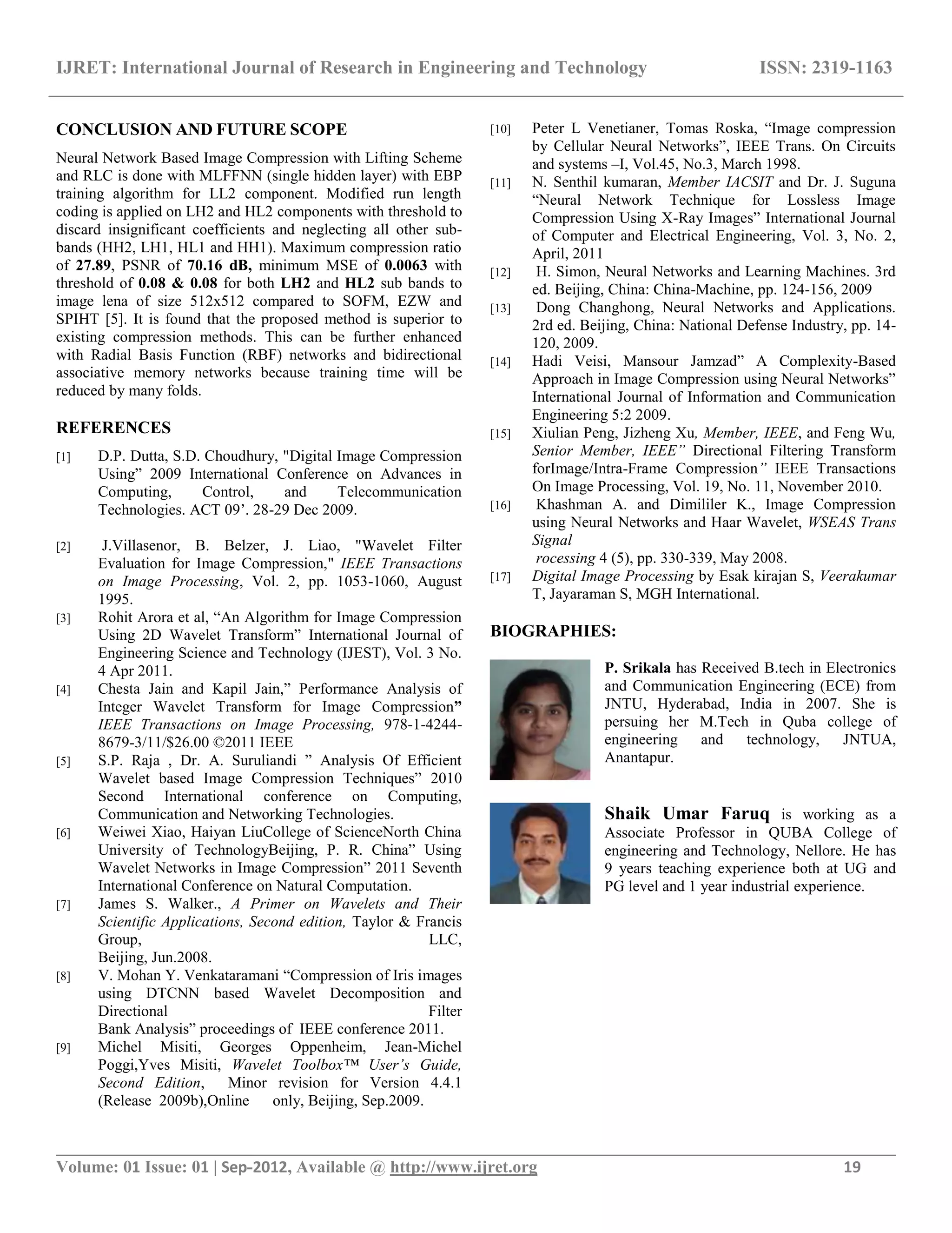 Neural Network Based Image Compression With Lifting Scheme And Rlc Pdf