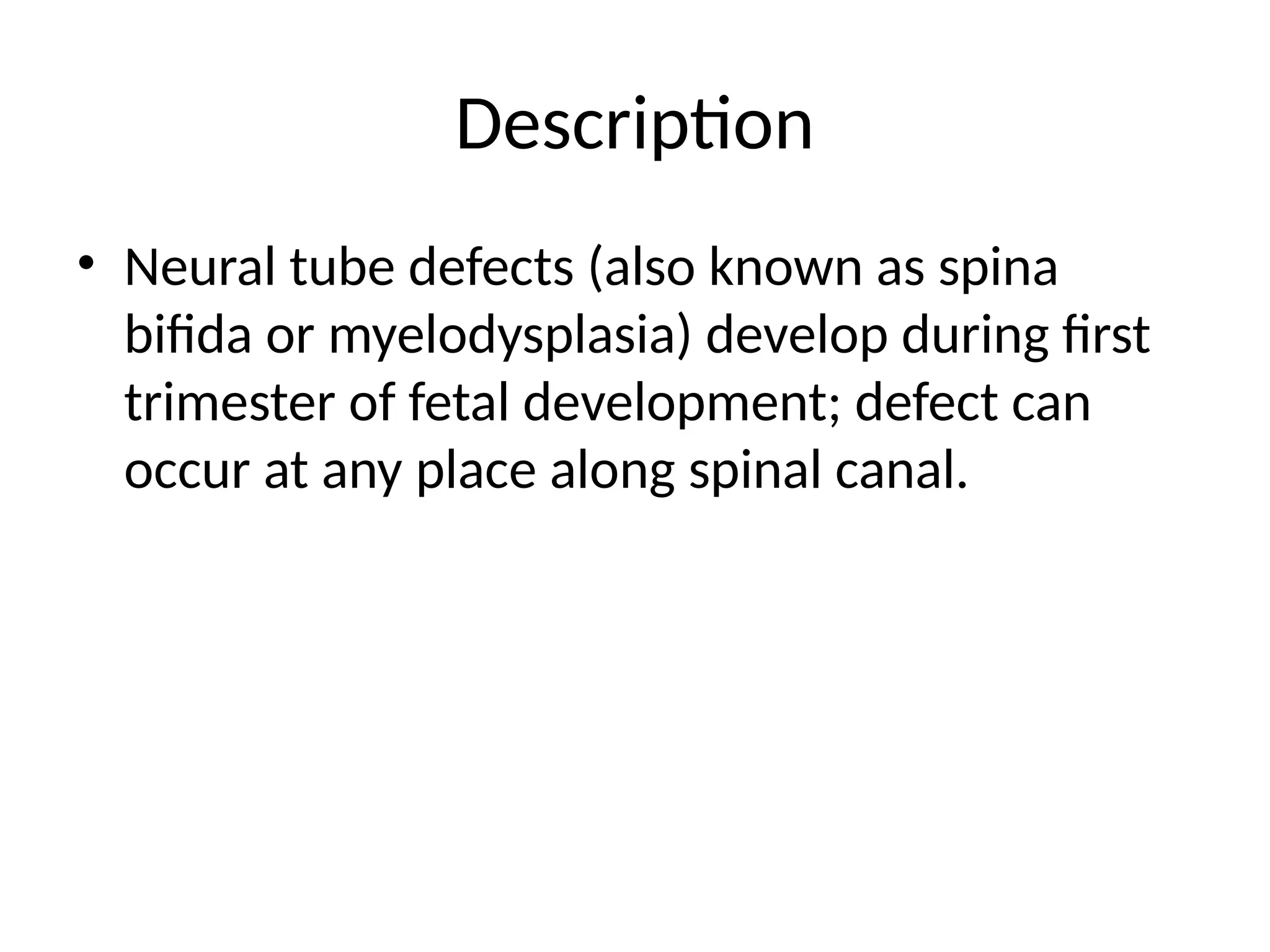 Neural tube defects (also known as spina bifida or myelodysplasia) | PPTX