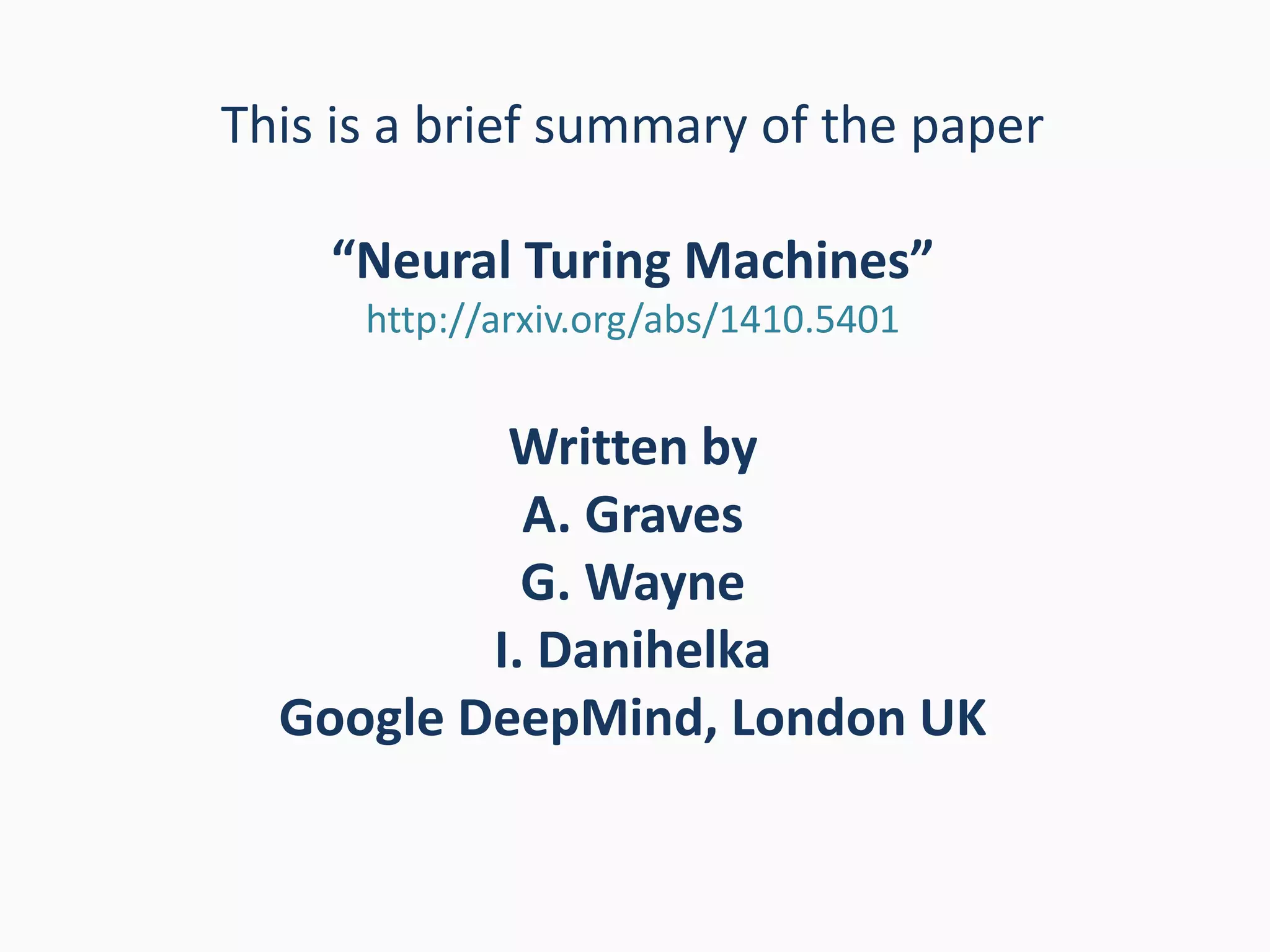 Neural Turing Machines | PDF