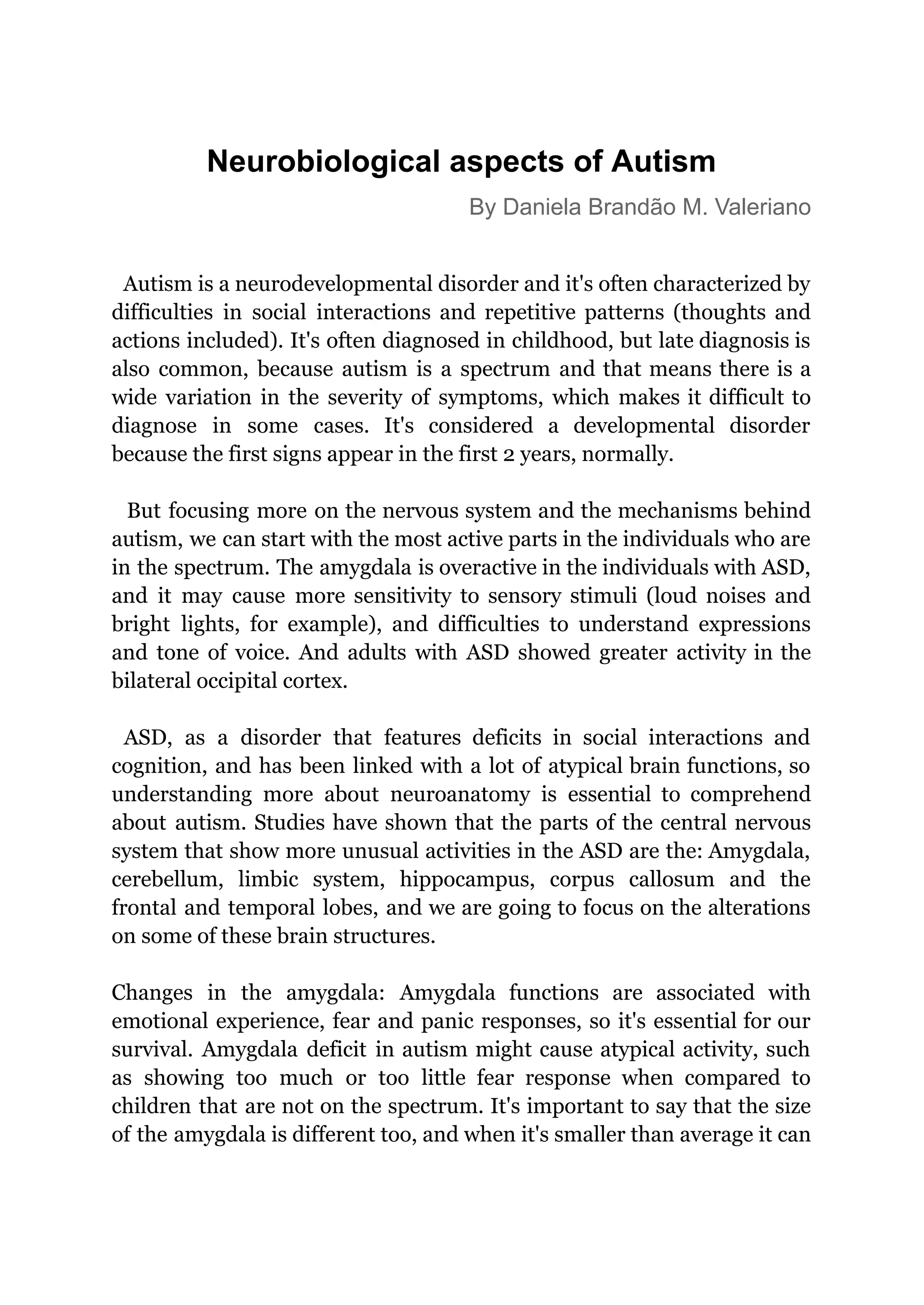 Neurobiological aspects of autism. Coursera project | PDF