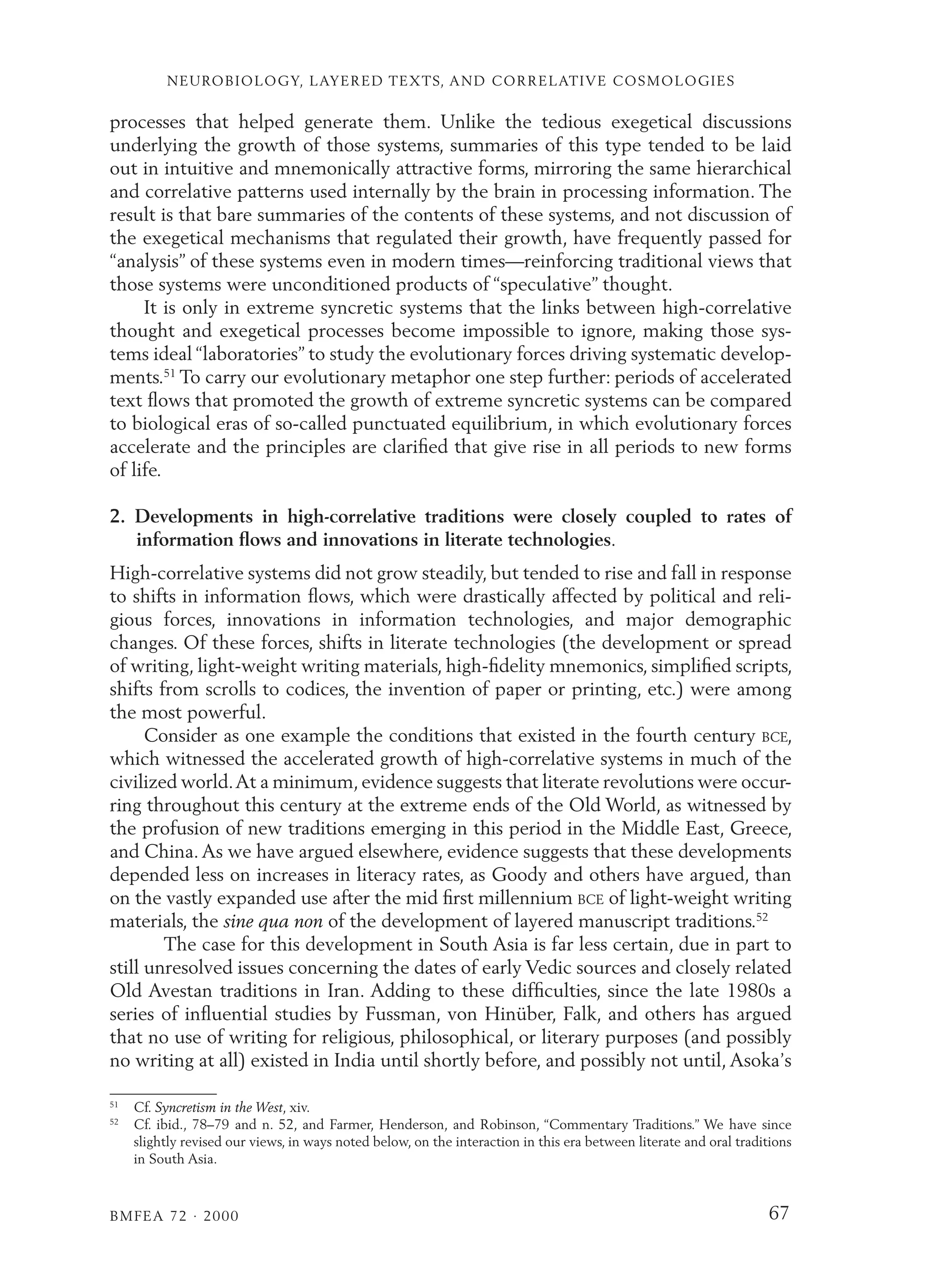 Neurobiology Layered Texts And Correlative Cosmologies — A Cross